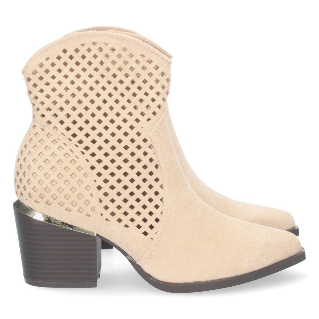Botines de tacón ancho mujer beige con calado - Tiamo